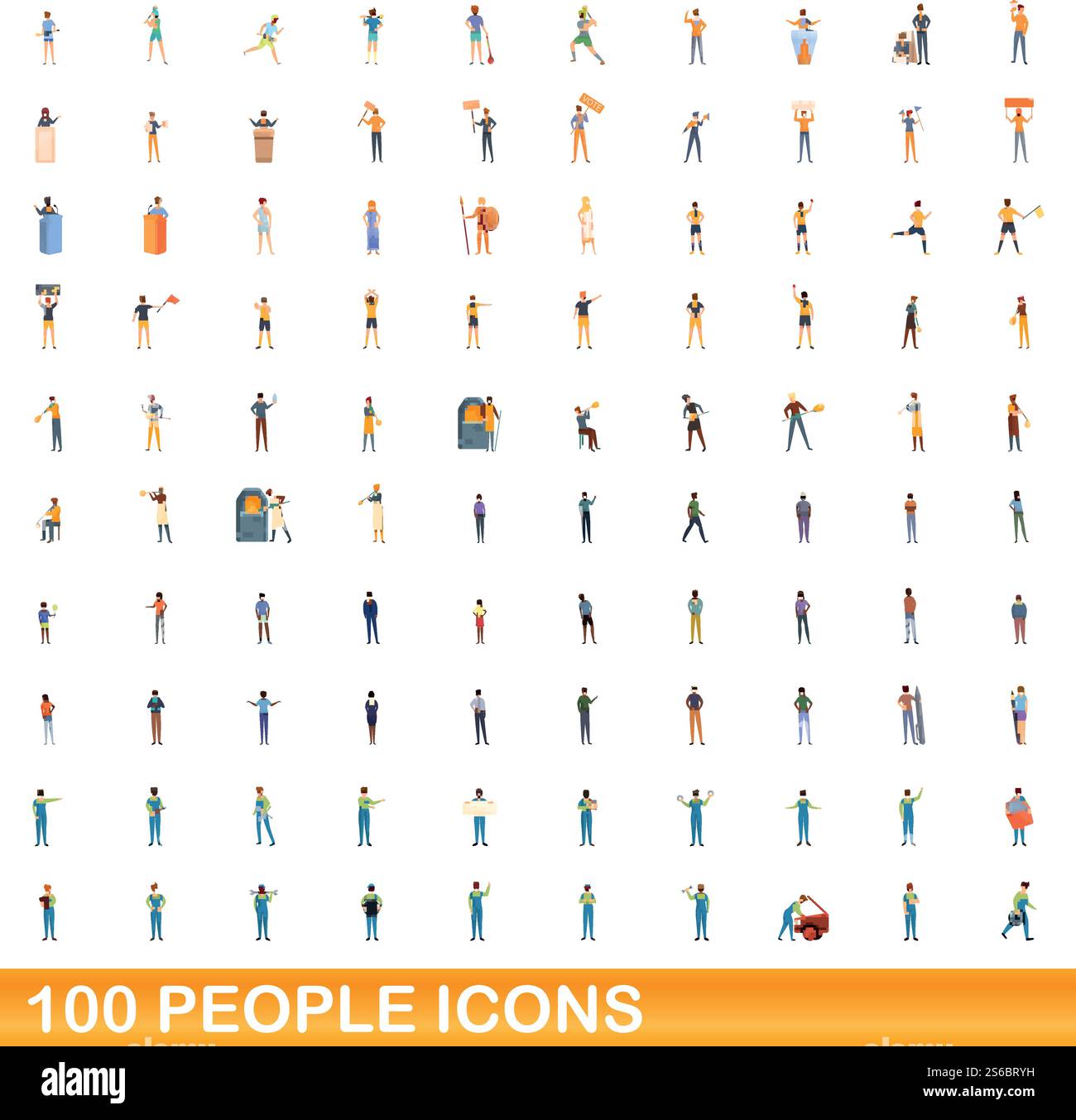 100 people icons set. Cartoon illustration of 100 people icons vector ...