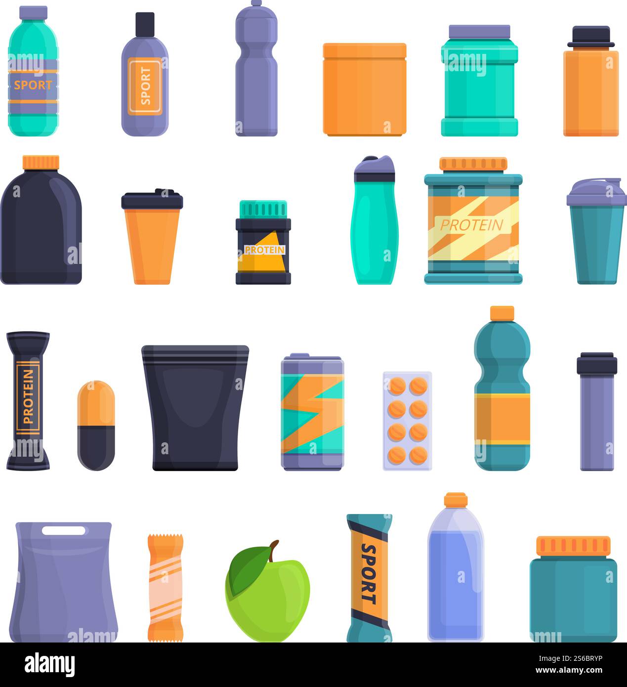 Sports nutrition icons set. Cartoon set of sports nutrition vector ...