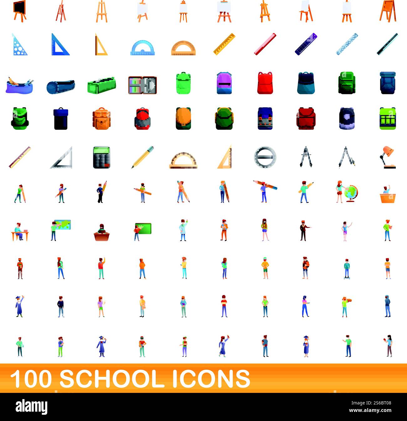 100 school icons set. Cartoon illustration of 100 school icons vector ...