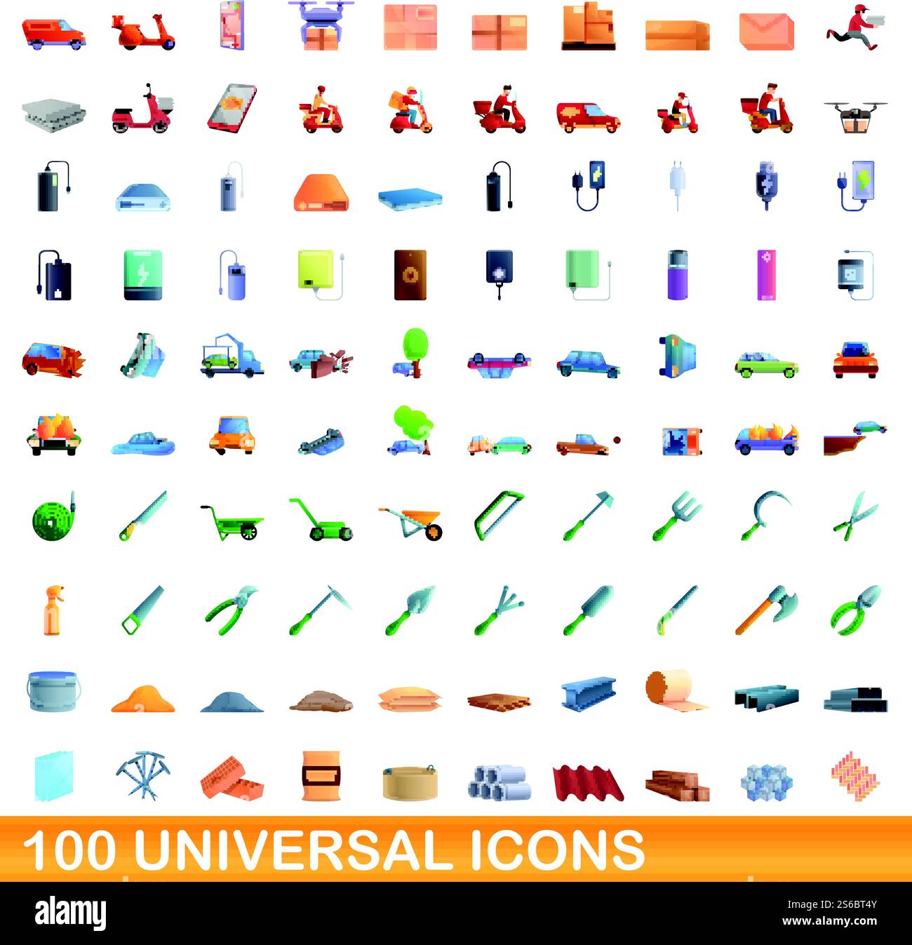 100 universal icons set. Cartoon illustration of 100 universal icons ...