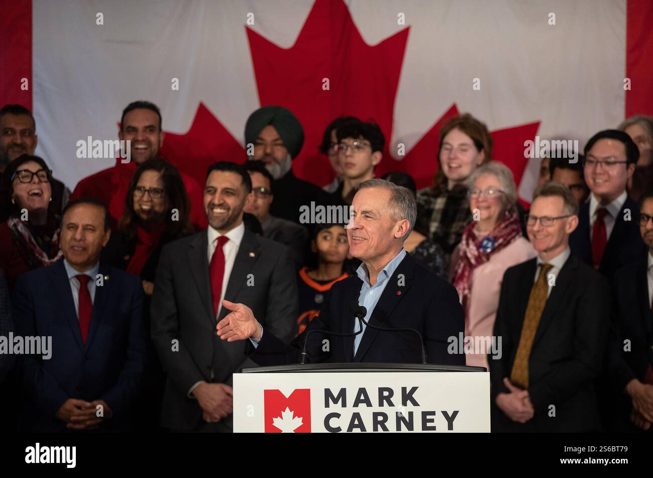Edmonton, Canada. 16th Jan, 2025. Mark Carney speaks to media during ...