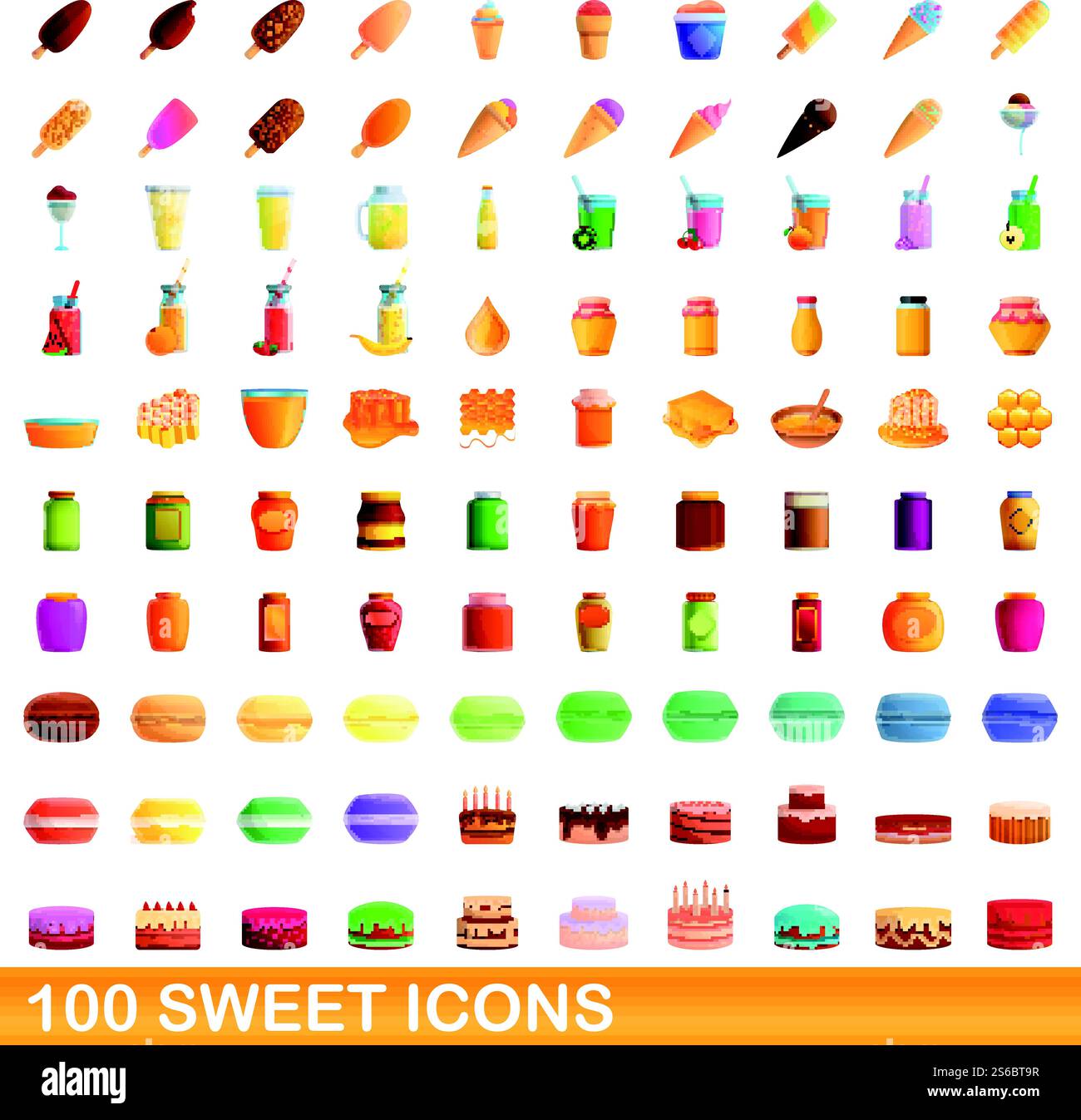 100 sweet icons set. Cartoon illustration of 100 sweet icons vector set ...