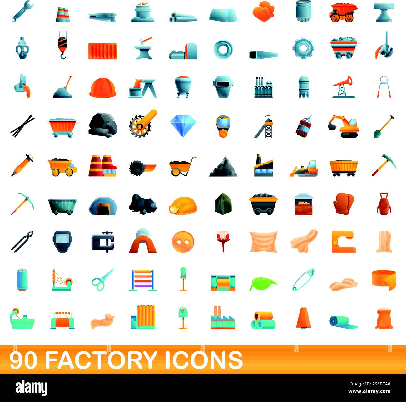 90 factory icons set. Cartoon illustration of 90 factory icons vector ...