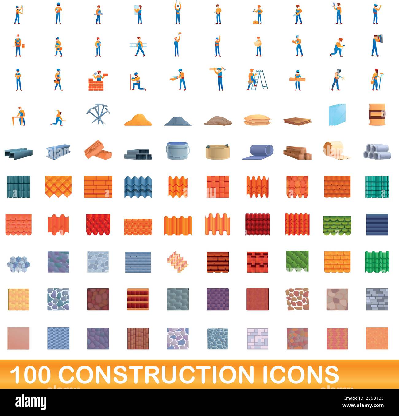 100 construction icons set. Cartoon illustration of 100 construction ...
