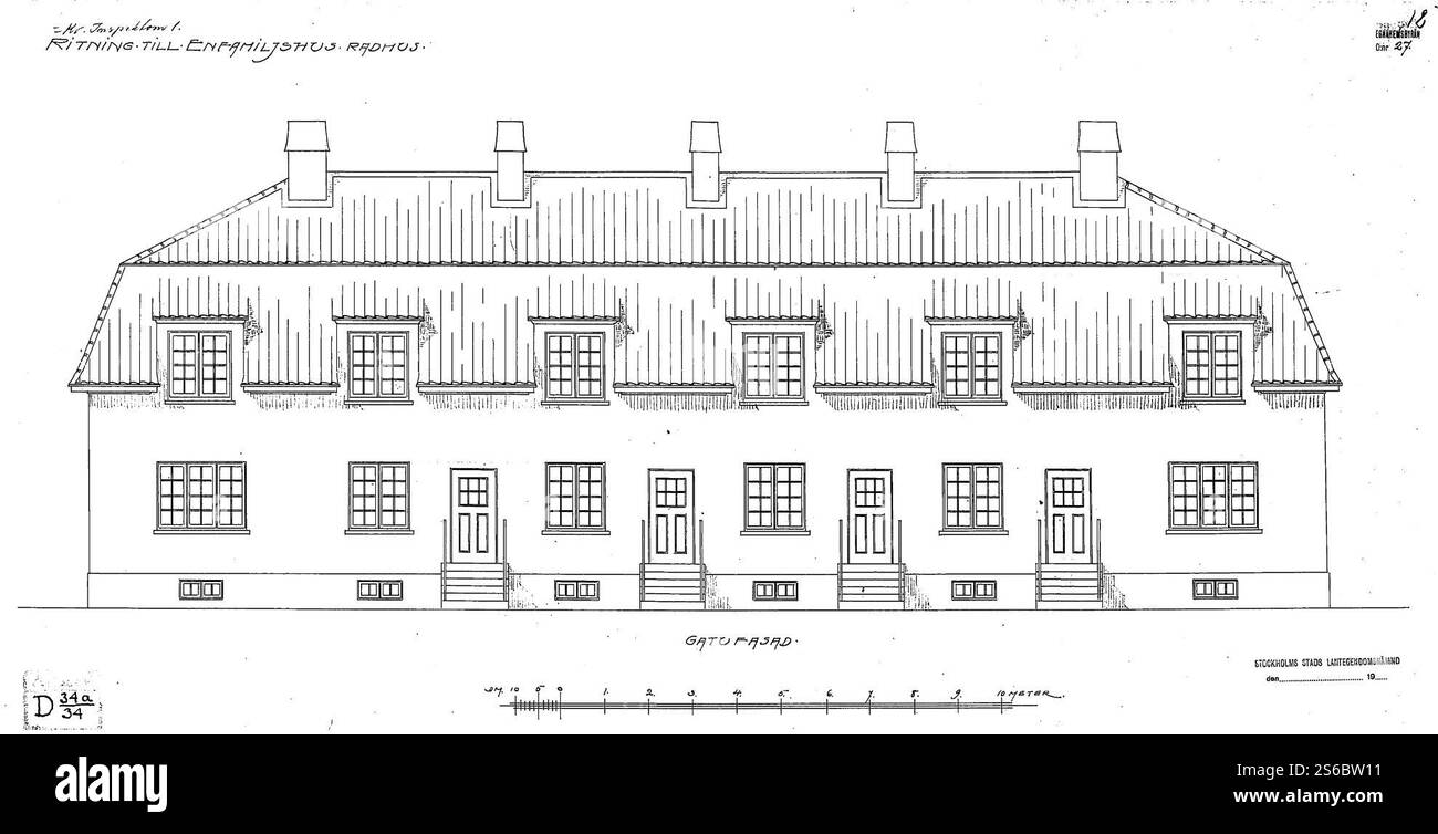 Gamla Enskedets radhus, ritning, fasad gatan Stock Photo - Alamy