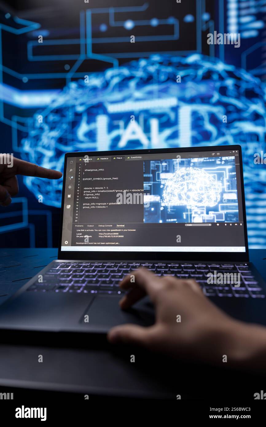 Analyzing holographic brain in hi-res stock photography and images - Alamy