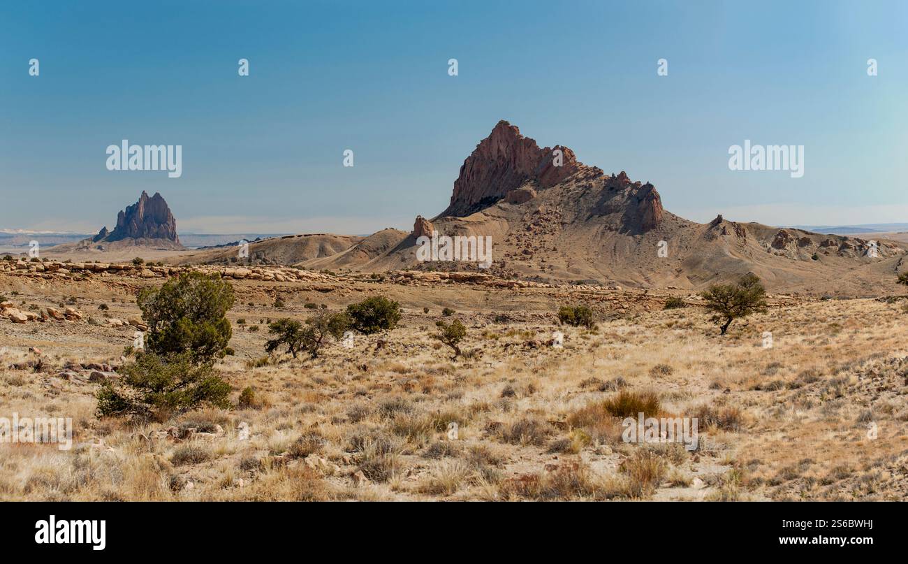 Mitten Rock (near) and Shiprock (far) on the Navajo Nation near ...