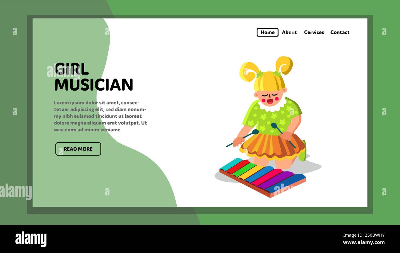 Girl Musician Instrument Performing Melody Vector. Performer Girl ...