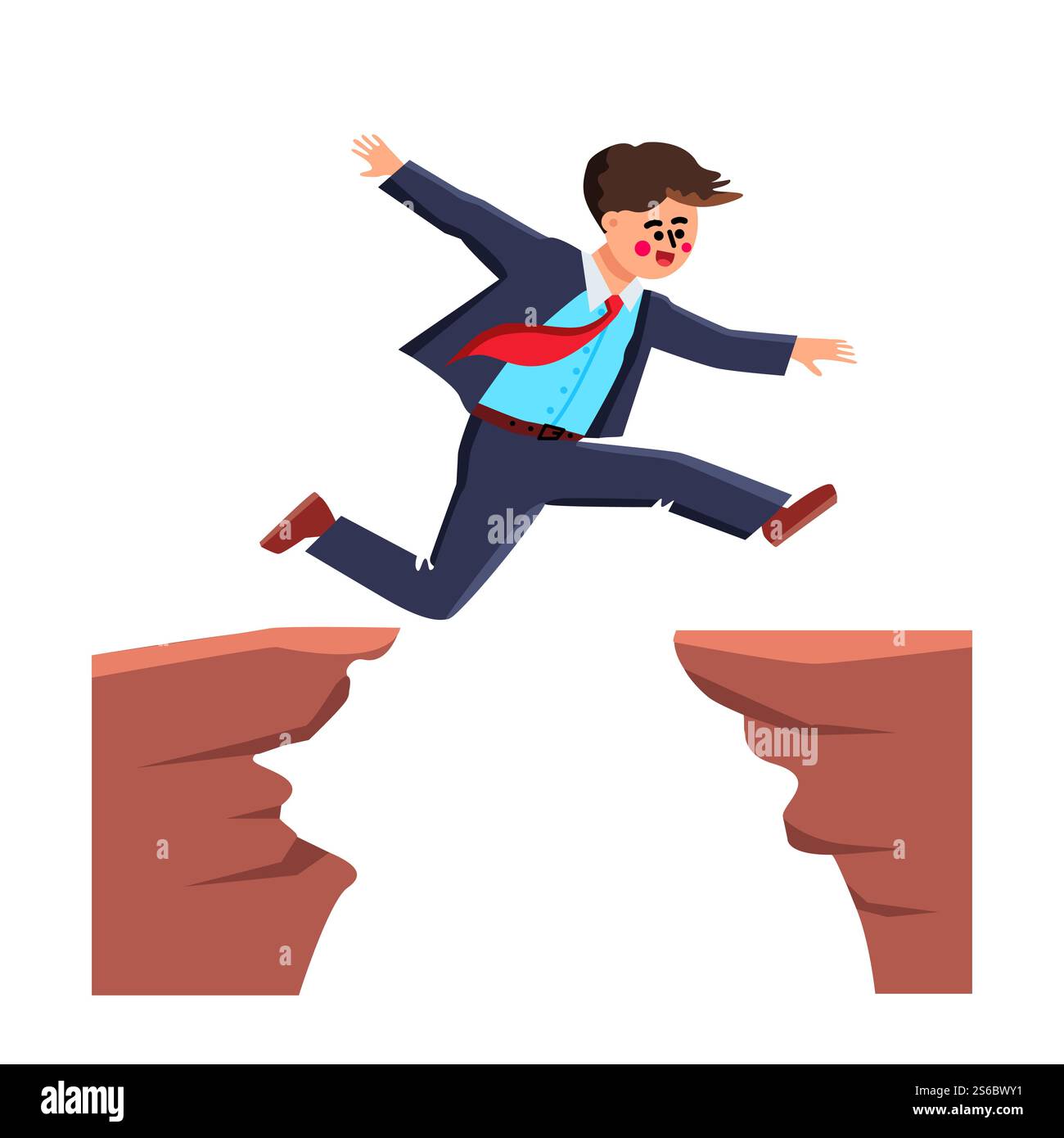 Businessman Jumping Over Abyss Challenge Vector. Young Man Wearing ...