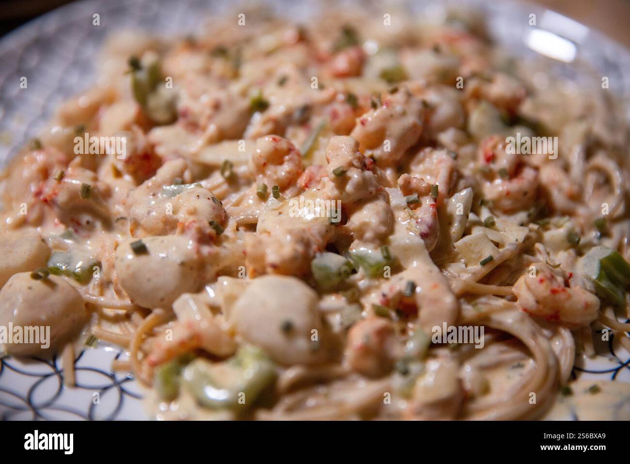 Cajun Creamy Crawfish Pasta Plated Stock Photo - Alamy