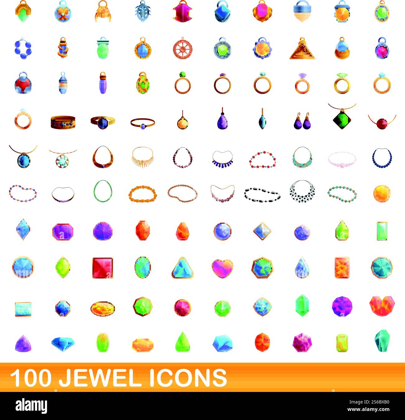 100 jewel icons set. Cartoon illustration of 100 jewel icons vector set ...