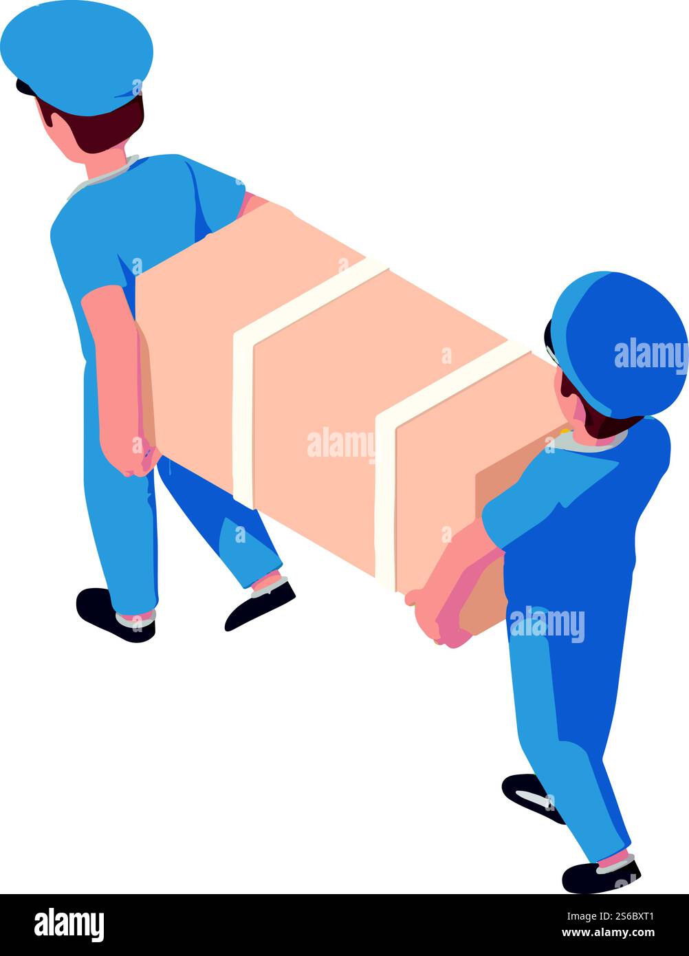 Two postman delivery fridge icon. Isometric of two postman delivery ...
