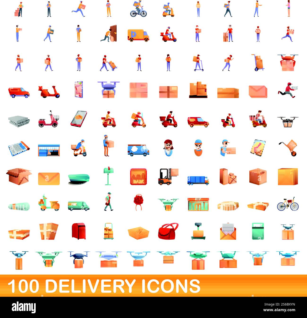 100 delivery icons set. Cartoon illustration of 100 delivery icons ...