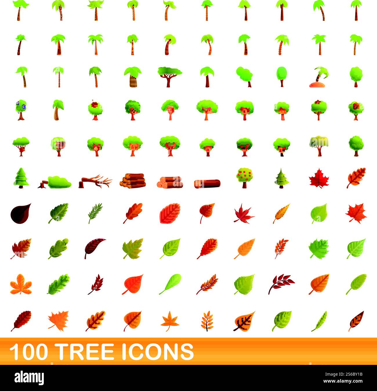 100 tree icons set. Cartoon illustration of 100 tree icons vector set ...