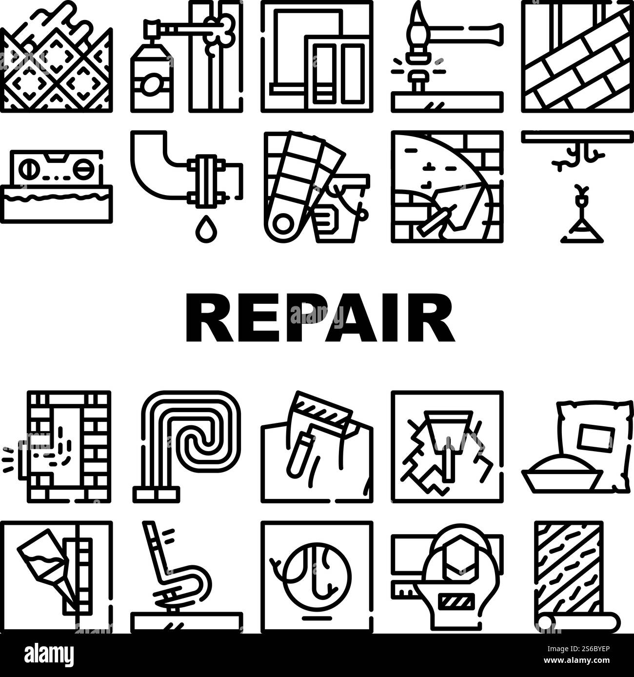 Home Repair Service Collection Icons Set Vector. Building Construction ...
