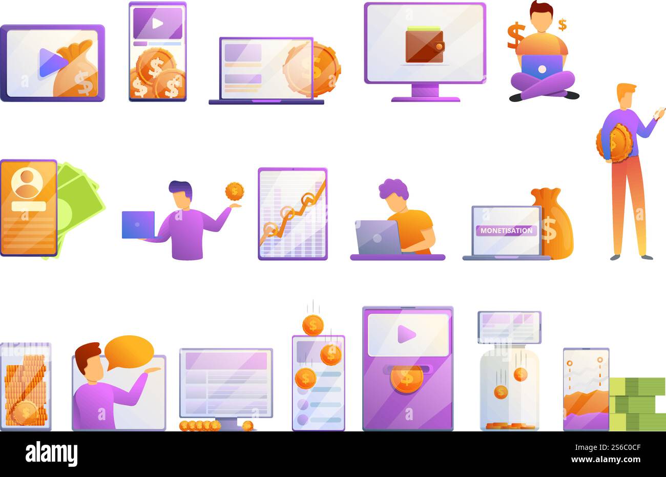 Monetization icons set. Cartoon set of monetization vector icons for ...