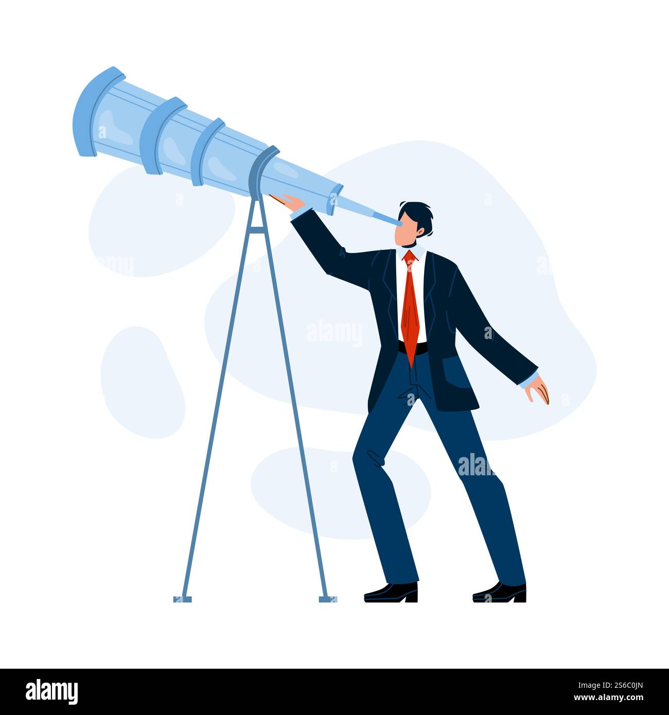 Visionary Businessman Looking Into Spyglass Vector. Visionary Man ...