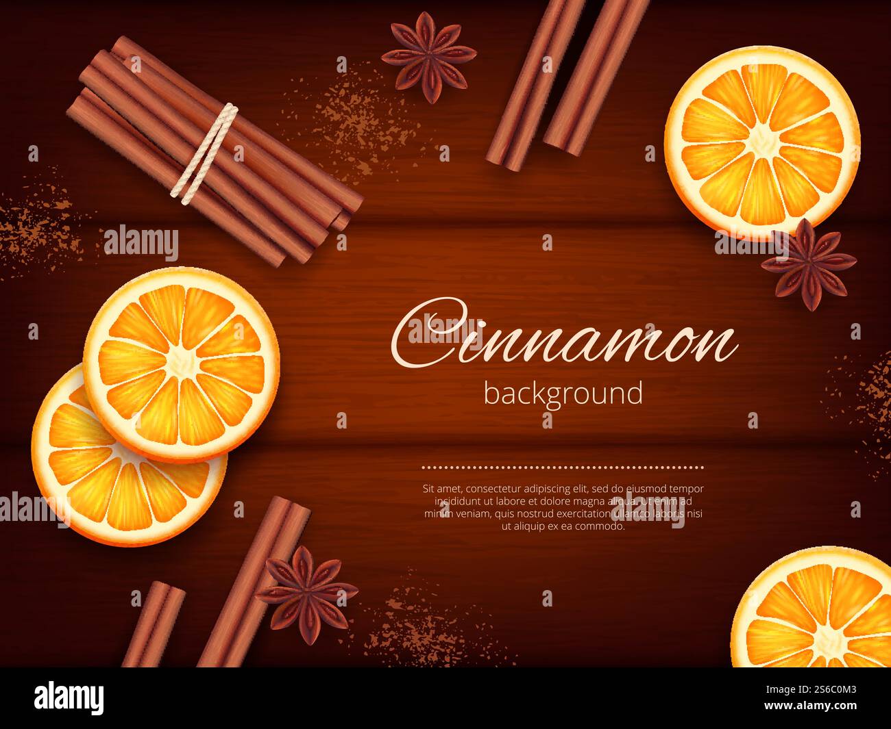 Cinnamon background. Advertizing pictures of herbs and species fresh ...
