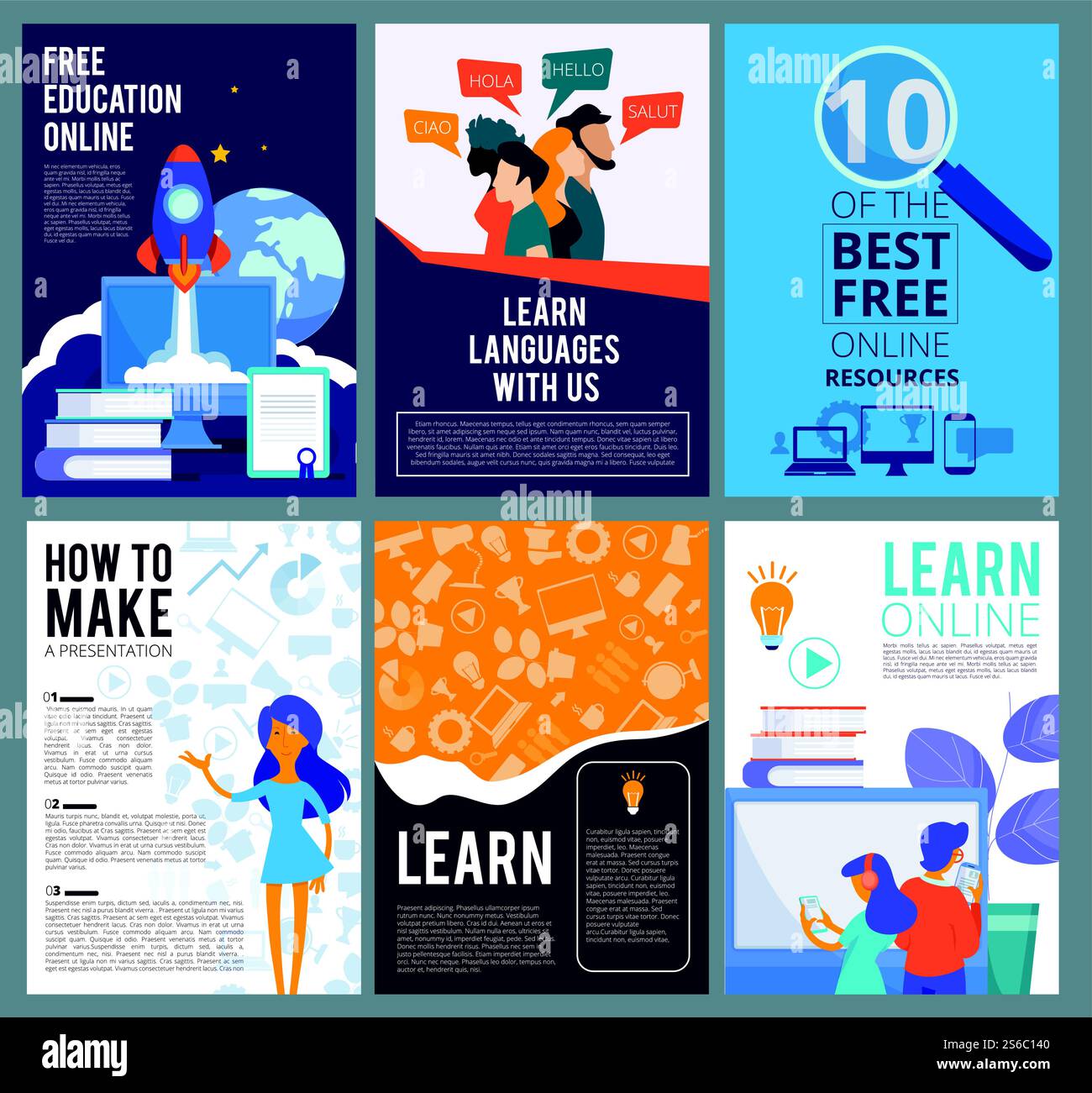 Online education flyers. Brochure cover template of internet distance ...