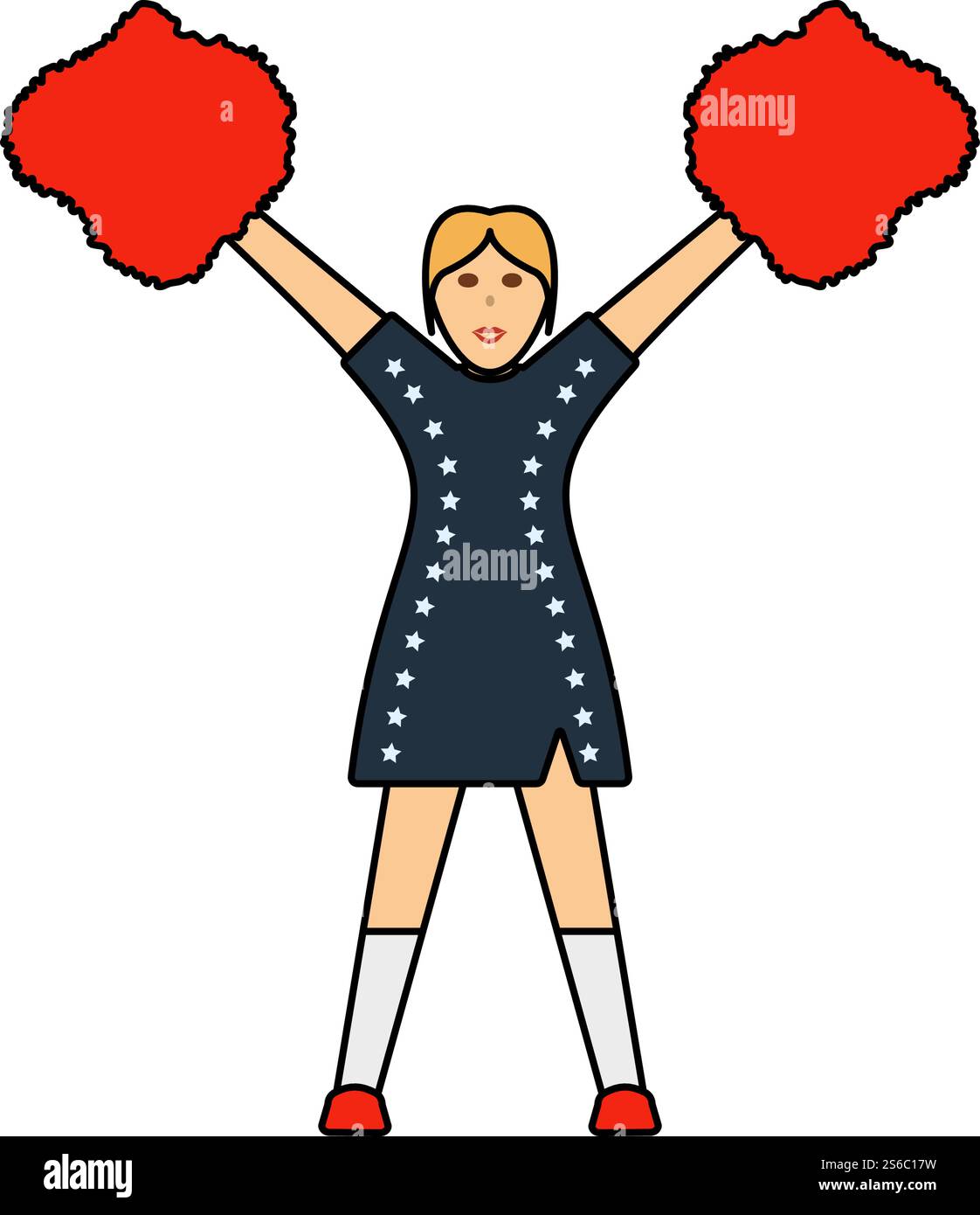 American Football Cheerleader Girl Icon. Editable Outline With Color ...