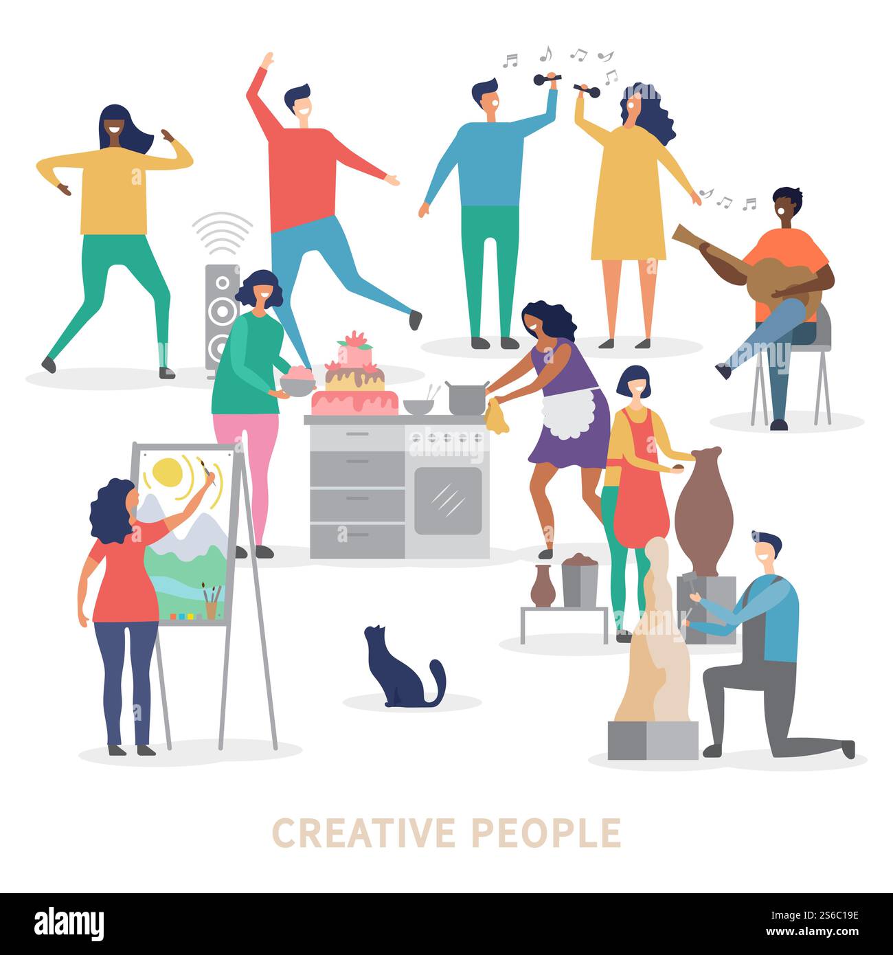 Creative people characters of group vector background. Profession ...