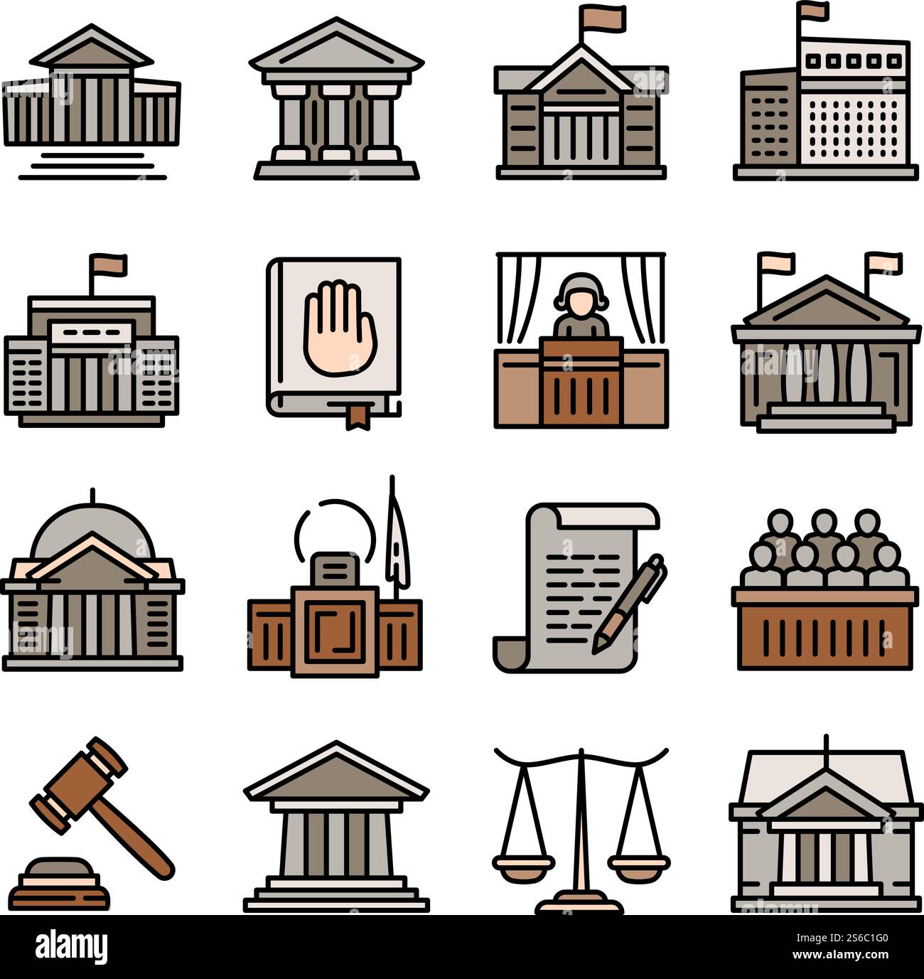 Courthouse icons set. Outline set of courthouse vector icons for web ...