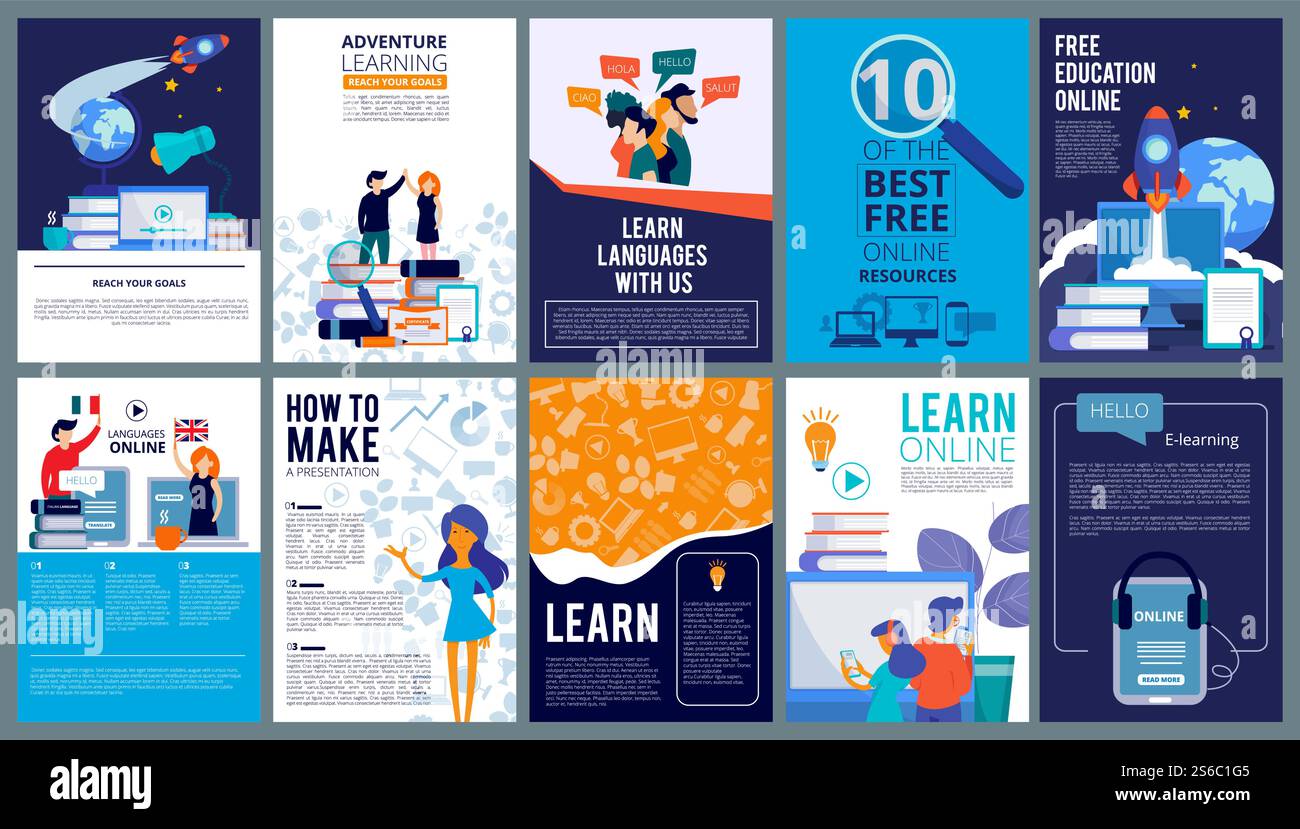 Education online covers. Posters or ads flyer template with educational ...