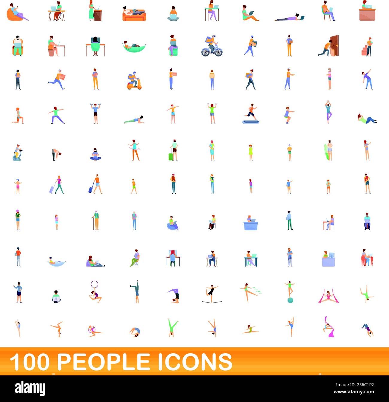 100 people icons set. Cartoon illustration of 100 people icons vector ...