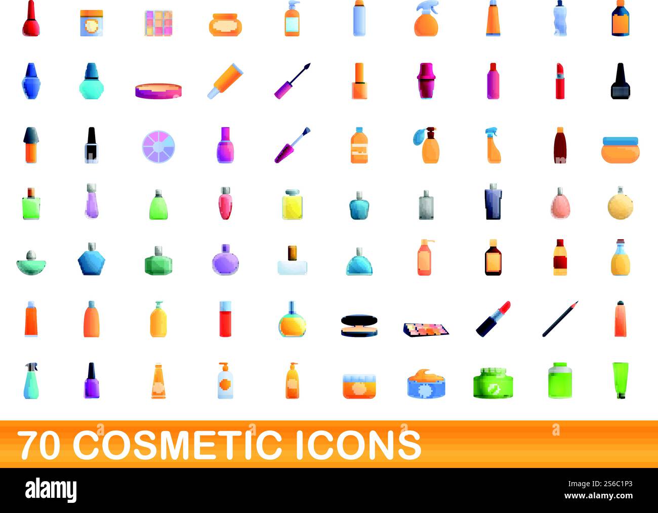 70 cosmetic icons set. Cartoon illustration of 70 cosmetic icons vector ...