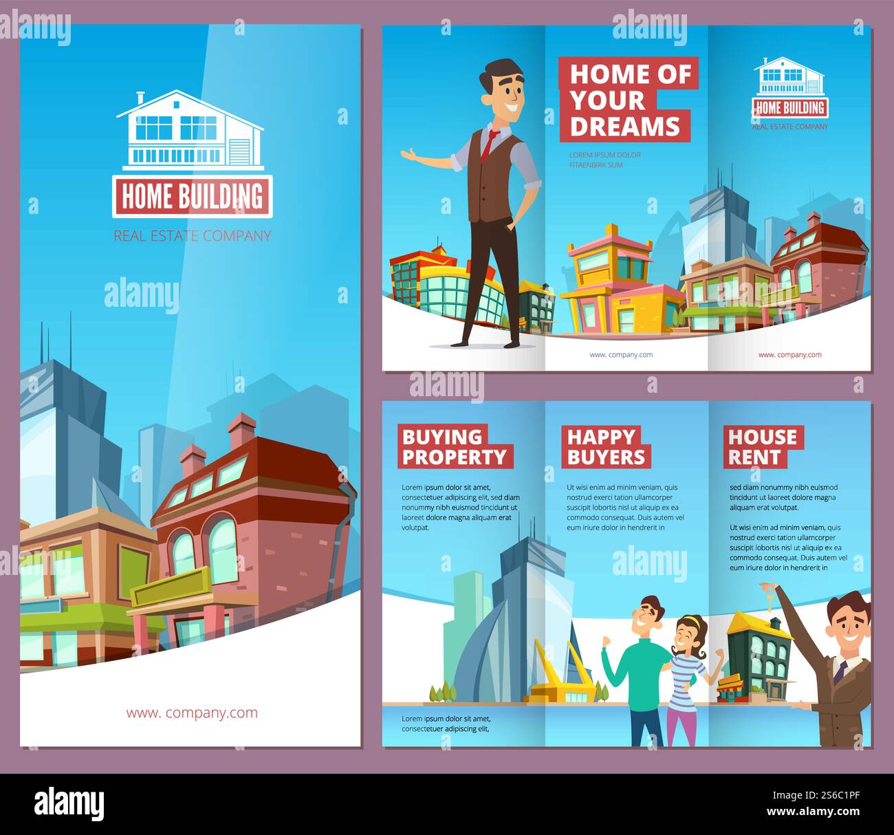 Real estate brochure. Printing banners with happy property buyers big ...