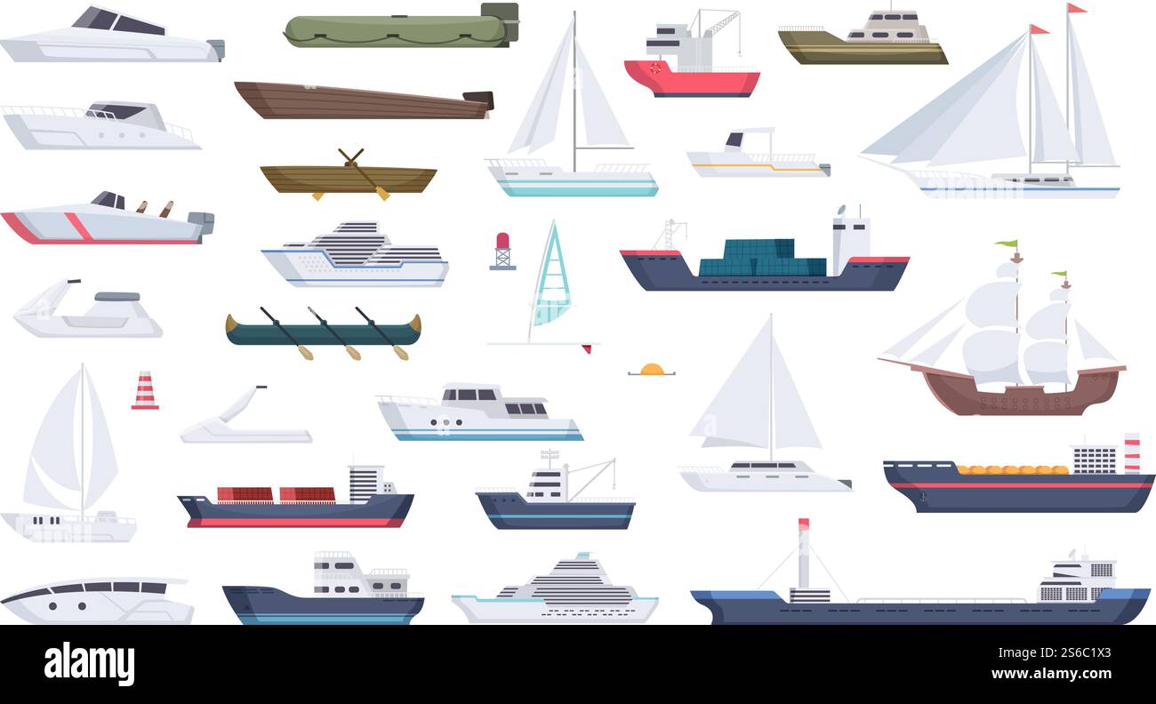 Sea ship. Travel boat boating illustrations motorboat ocean big vessel ...