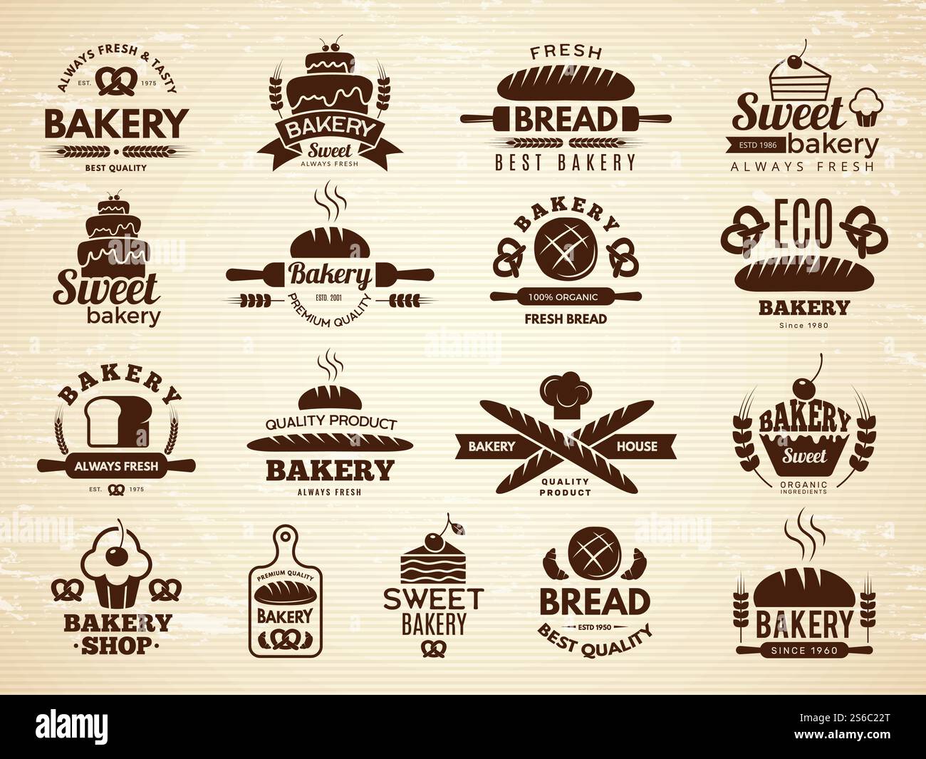 Bakery labels. Pastry and cupcakes cafe icons kitchen food bakery ...