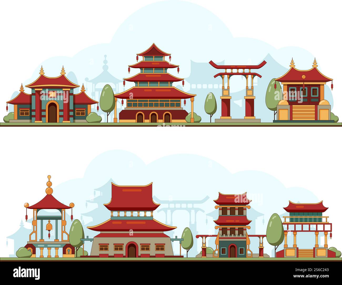 Japan landscape. Traditional china cultural buildings architecture ...