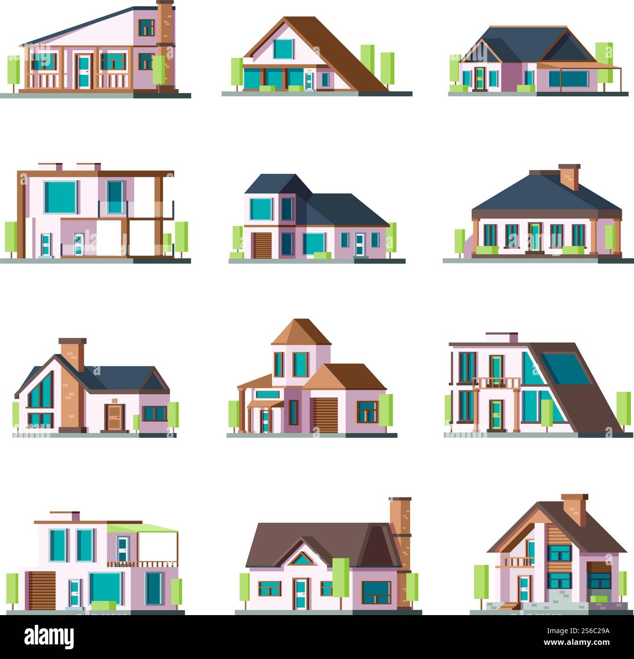 Modern buildings. Living houses villa townhouse suburban facade ...