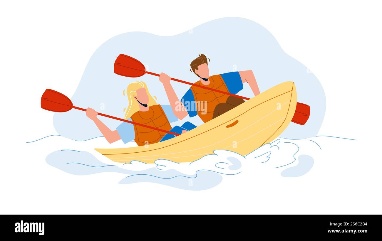 Kayak Travelling Couple People Together Vector. Young Man And Woman ...