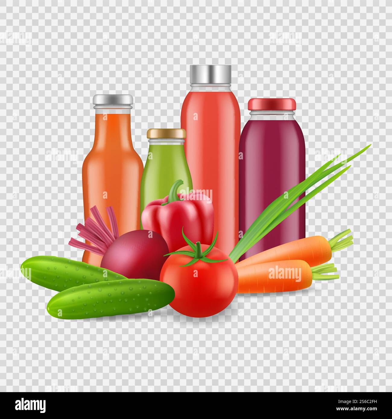 Fresh juices isolated on transparent background. Vector vegetables ...