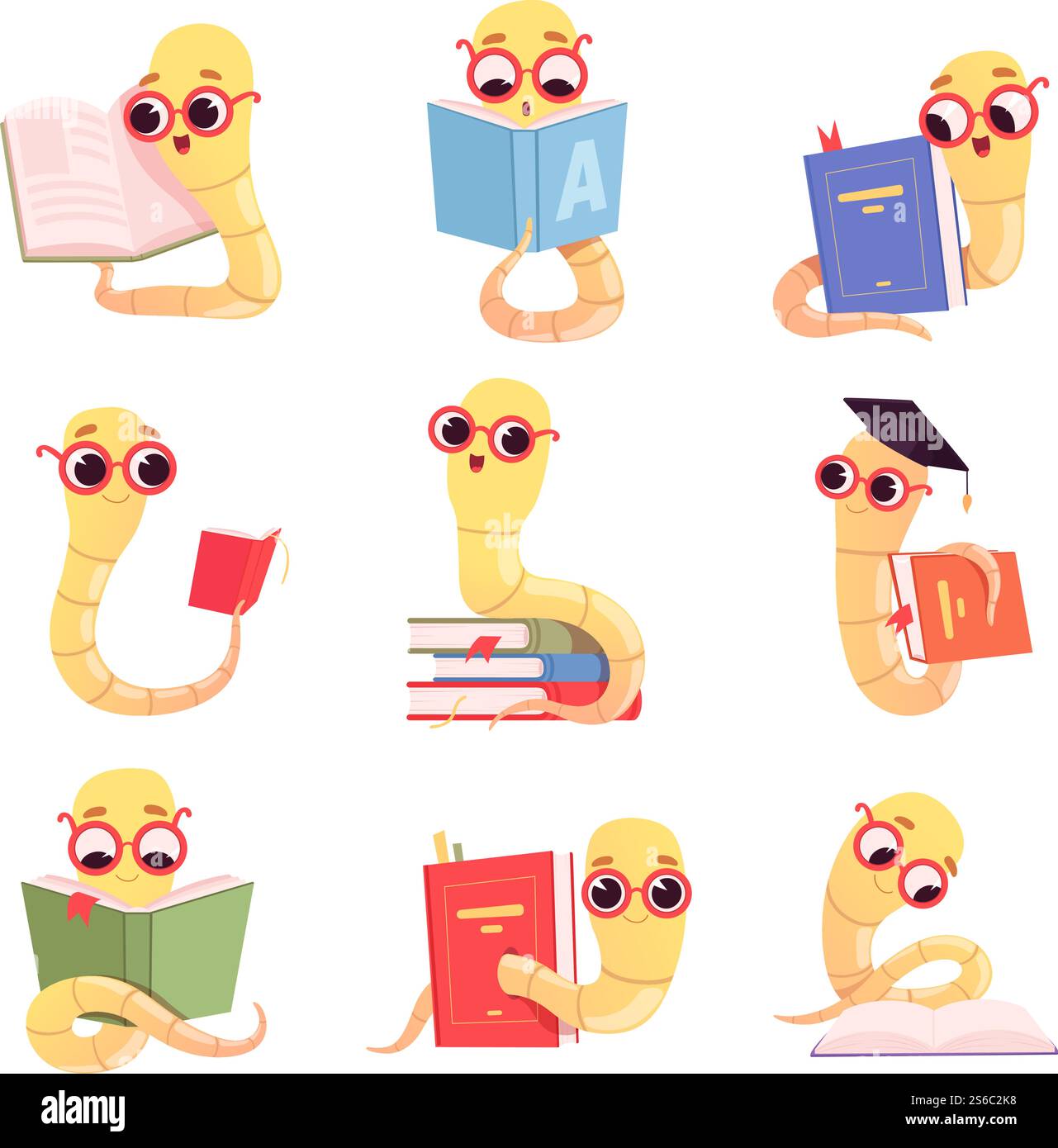 Bookworm characters. Worms kids reading books school little baby animal ...