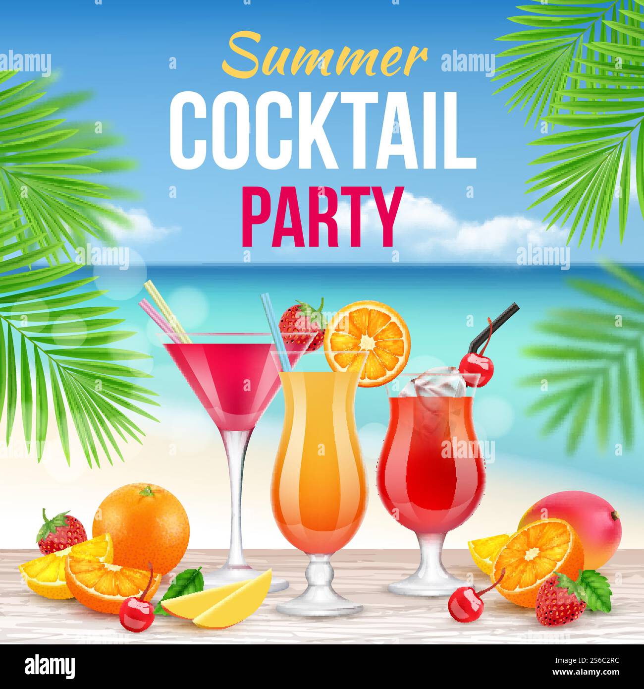 Cocktail party poster. Invitation to drinking alcohol summer party ...