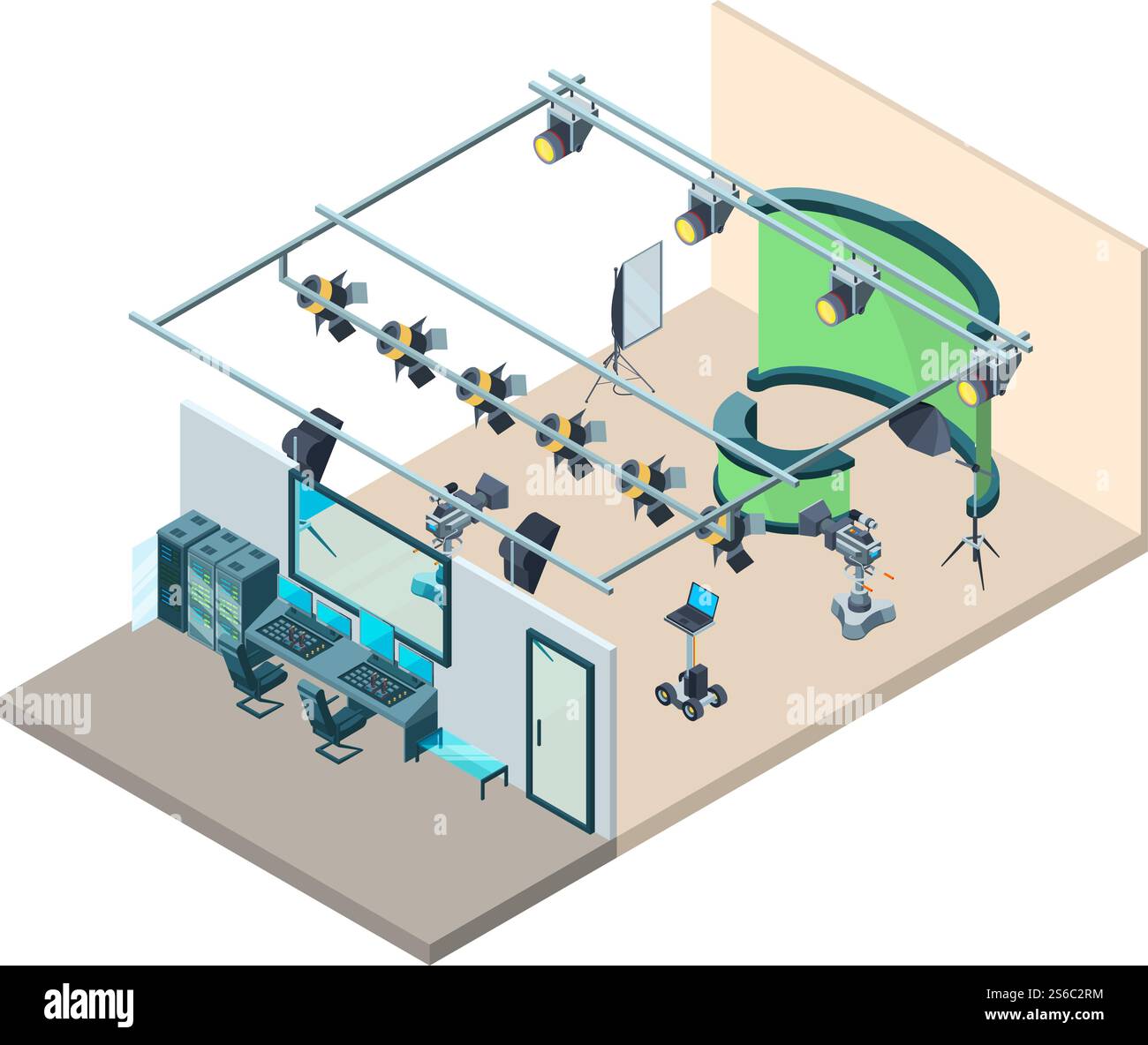 Tv studio interior. Television production room with professional ...