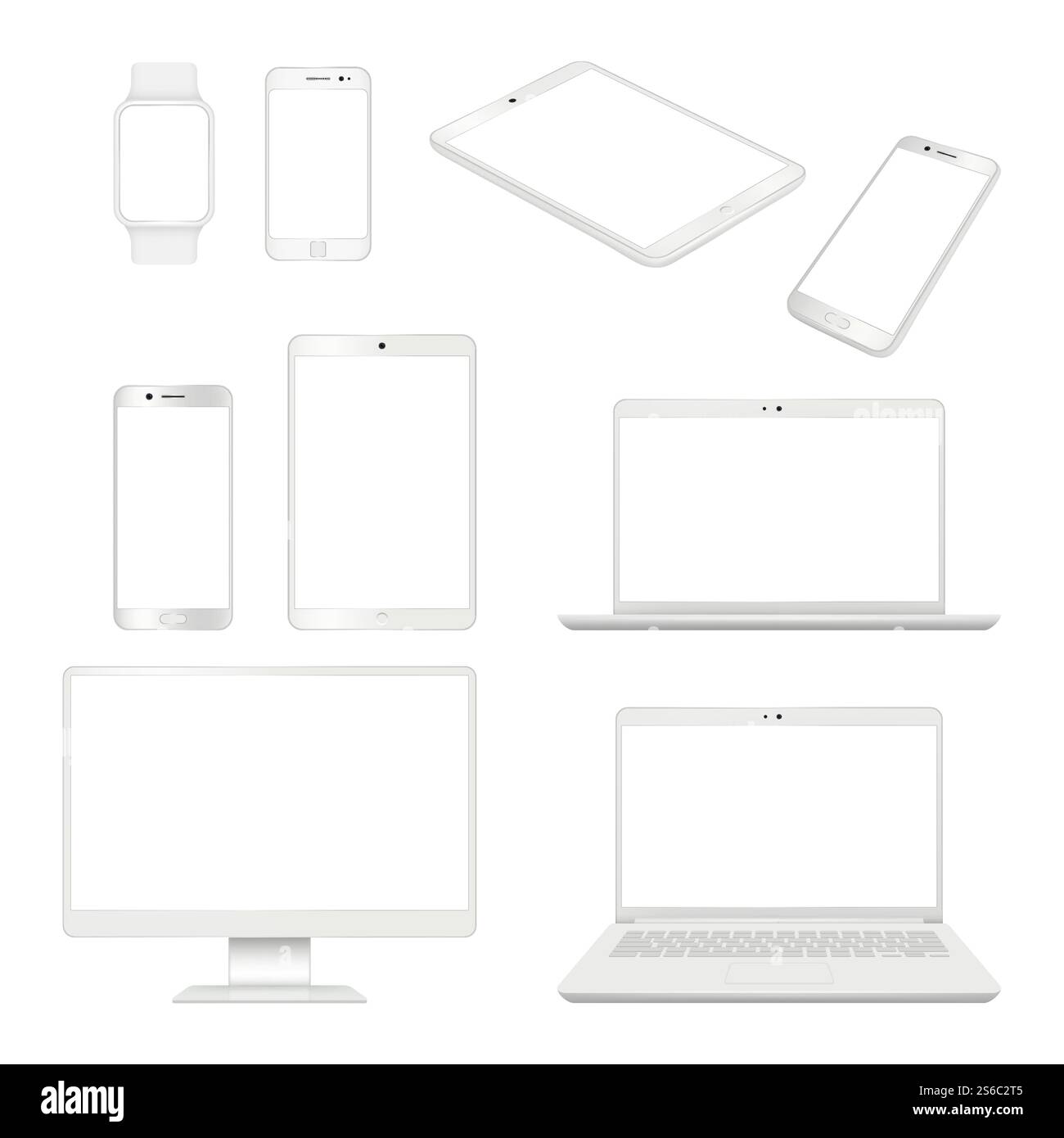 Realistic gadgets. Monitor smartphone laptop and tablet blank notebook ...