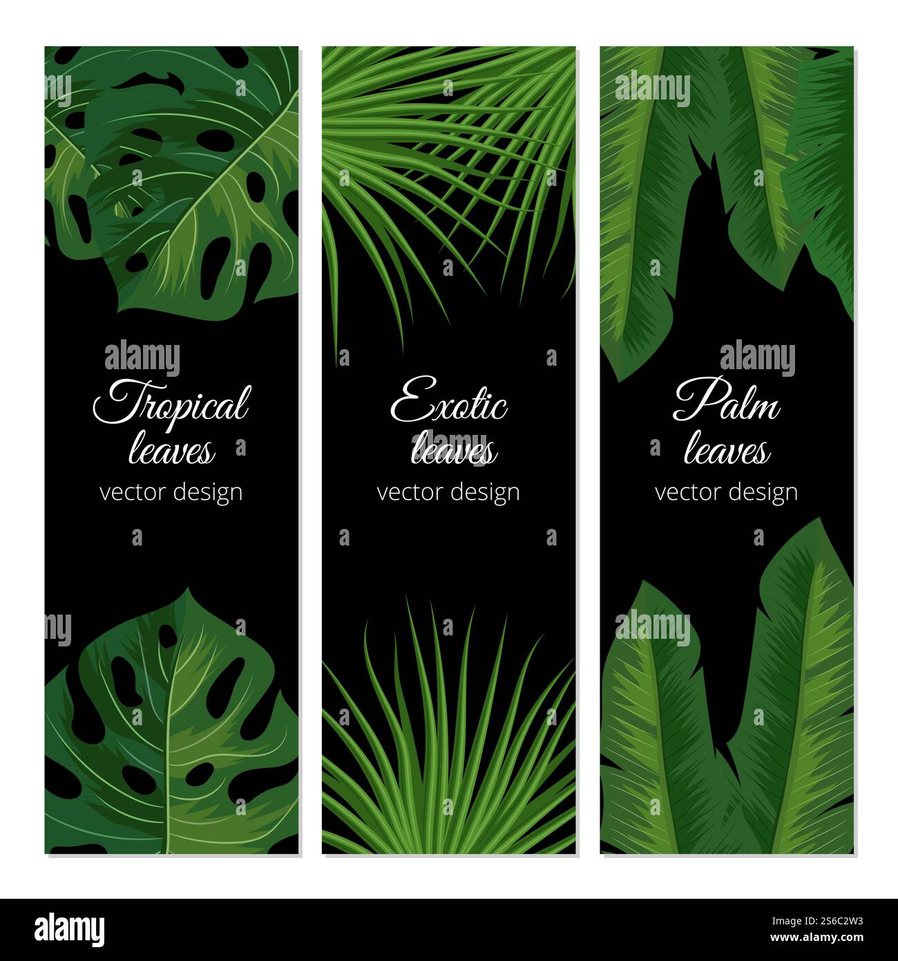 Tropical exotic leaves vector banners template set. Website banner and ...