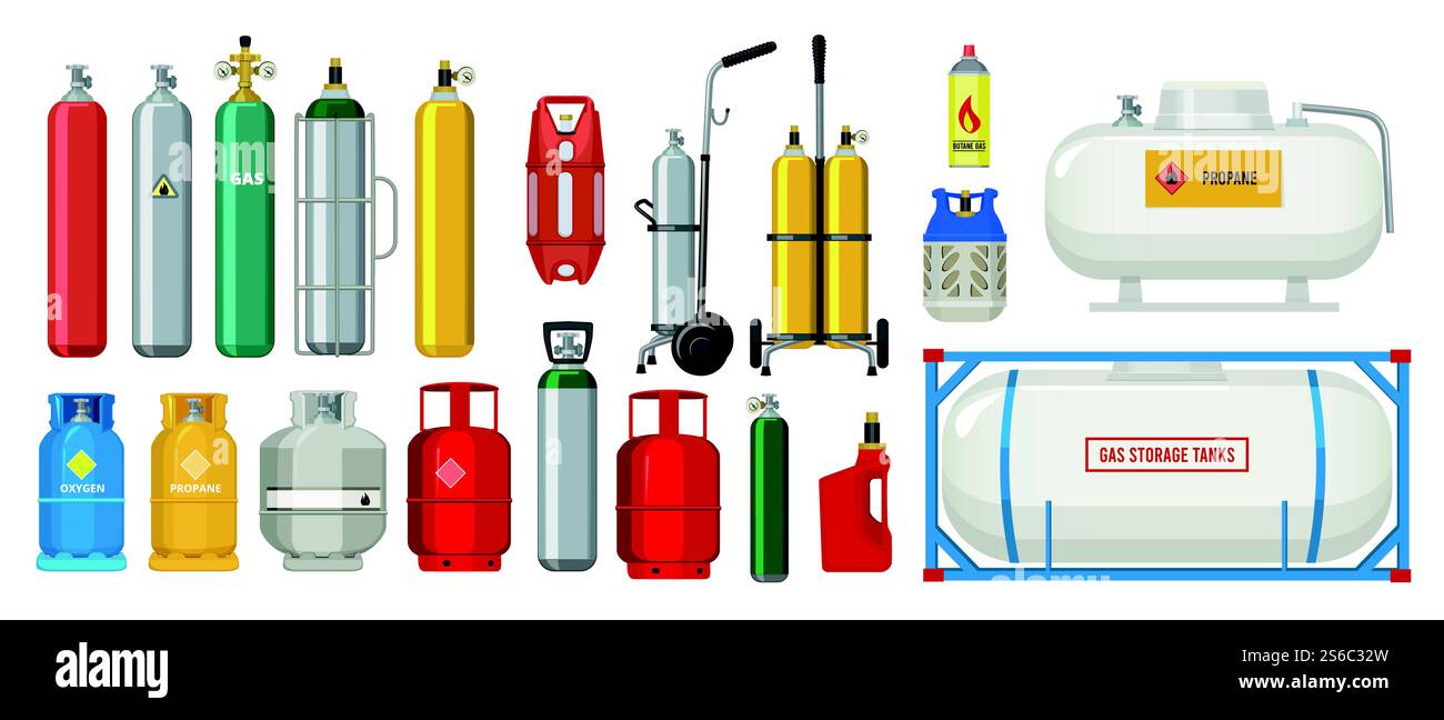 Gas tanks. Compressed oxygen propane dangerous cylinder tanks vector ...
