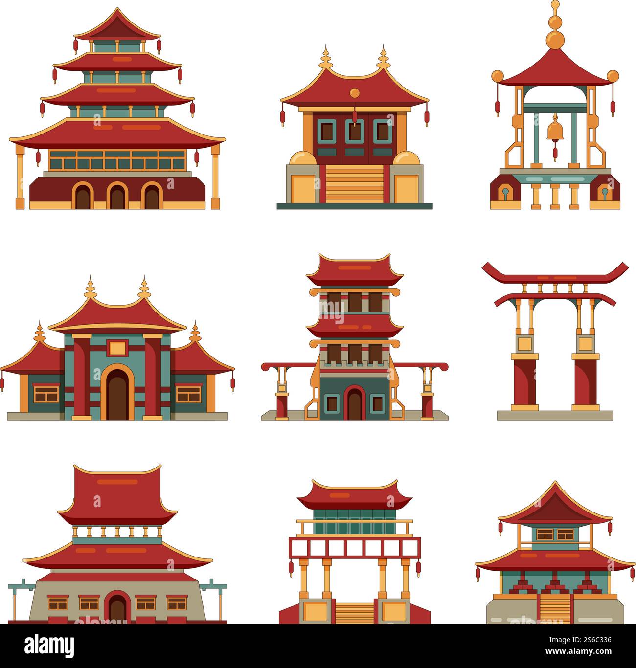 China traditional buildings. Cultural japan objects gate pagoda palace ...