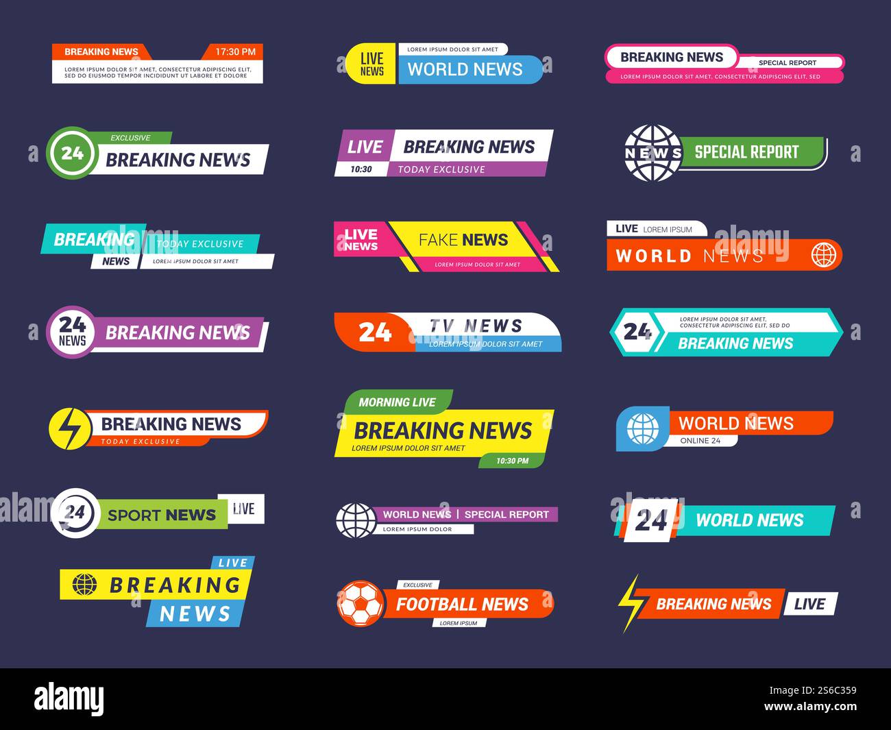 Breaking news. Broadcasting banners tv sport video interface vector ...