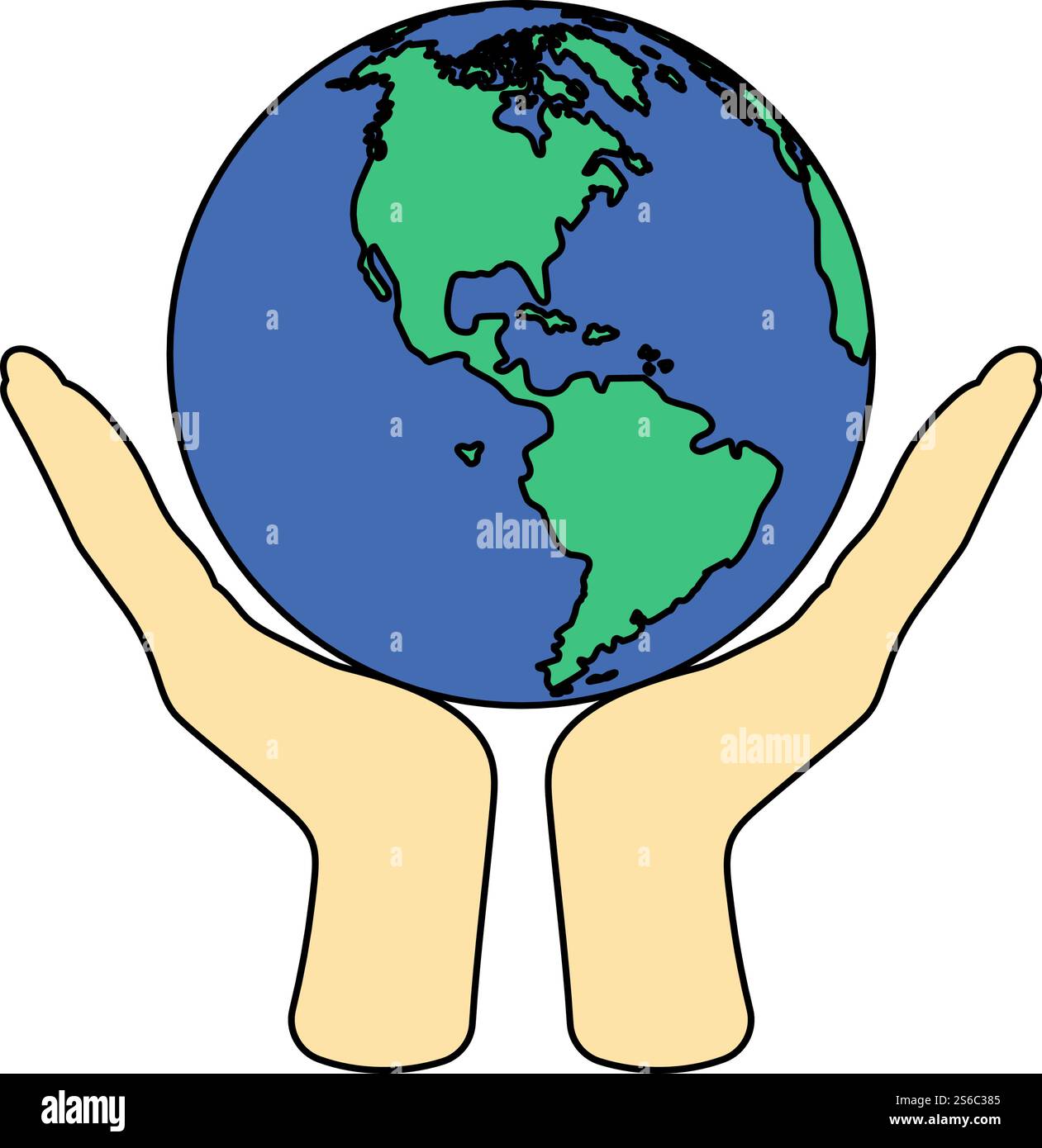 Hands Holding Planet Icon. Outline With Color Fill Design. Vector ...