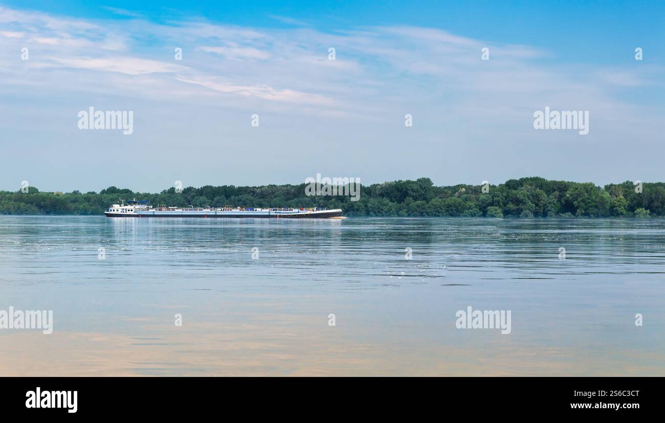 Danube river vessel sailing, motor tanker, double hull motor Stock ...