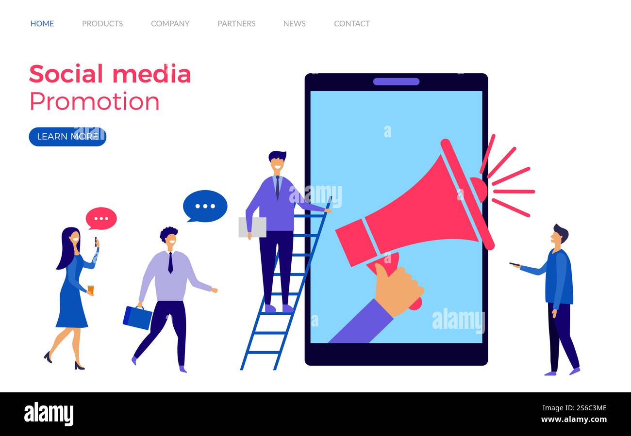 Social media promotion landing page vector template. Illustration of ...