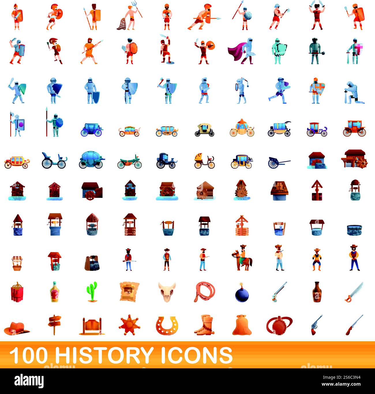 100 history icons set. Cartoon illustration of 100 history icons vector ...