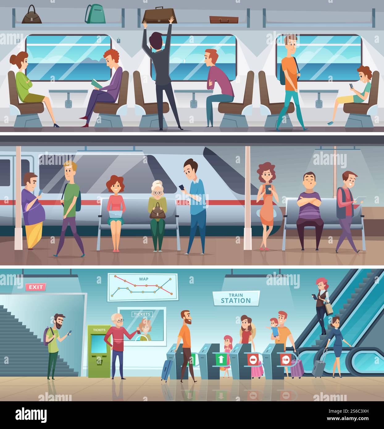 Subway entrance. Urban metro exit electronic steps platform station ...