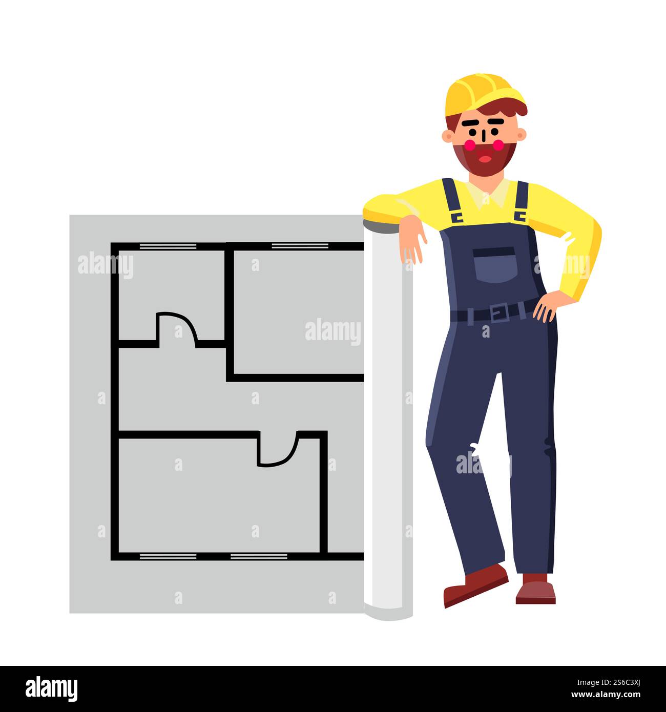 Architect Builder With Layout House Plan Vector. Architect Engineer ...